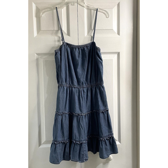 Express | Dresses | Express Denim Tiered Mini Sundress Women Adjust ...